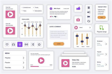 User Interface Elements Set For Video Tube Mobile App Kit Template