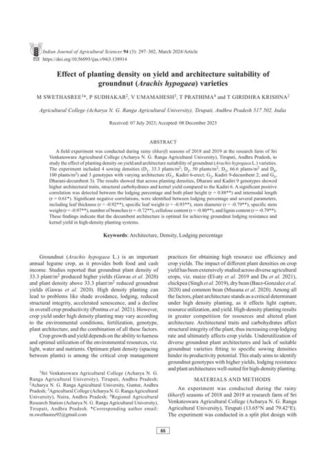 Pdf Effect Of Planting Density On Yield And Architecture Suitability Of Groundnut Arachis