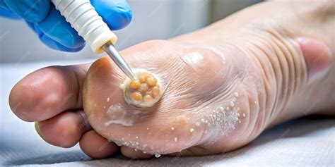 Plantar Wart Removal Closeup Of Doctor Treating Plantar Warts On
