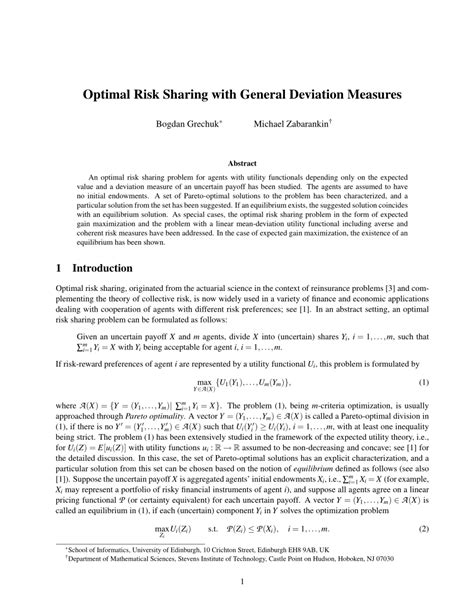 Pdf Optimal Risk Sharing With General Deviation Measures