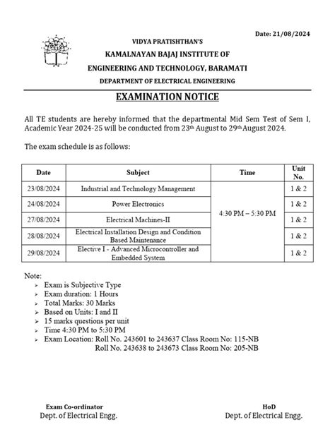 Te Mid Sem Test Notice Pdf Technology And Engineering