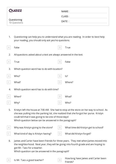 50 Who What When Where Why Questions Worksheets For 3rd Grade On Quizizz Free And Printable
