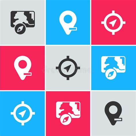 Set City Map Navigation Location And Compass Icon Vector Stock Vector Illustration Of Sign