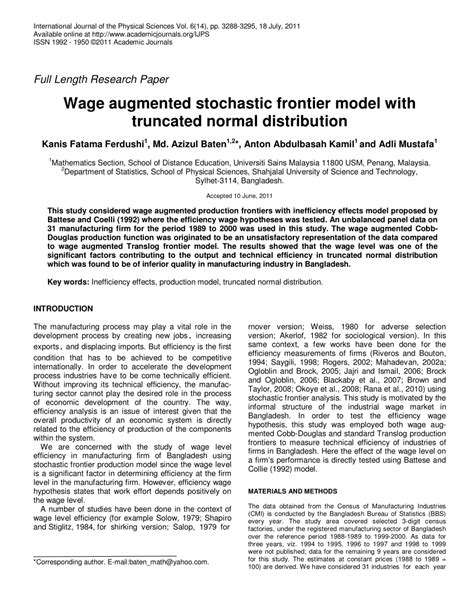 Pdf Wage Augmented Stochastic Frontier Model With Truncated Normal Distribution