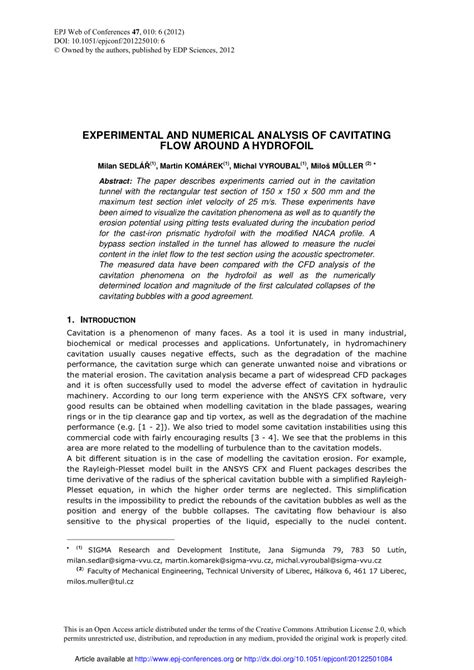 Pdf Experimental And Numerical Analysis Of Cavitating Flow Around A Hydrofoil