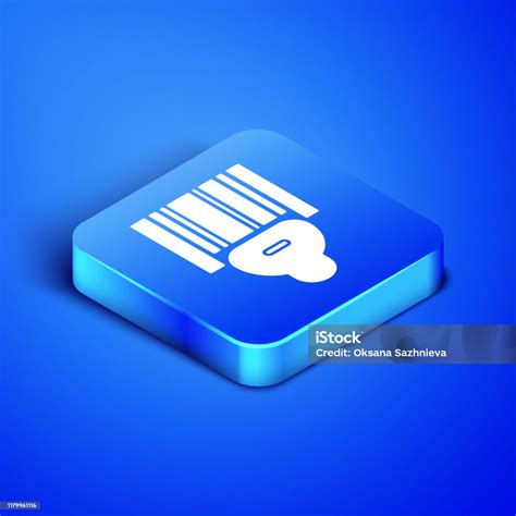 아이소메트릭 스캐너 스캔 바코드 아이콘파란색 배경에 격리 바코드 라벨 스티커 바와 함께 배달을위한 식별 파란색 사각형 버튼입니다 벡터 일러스트레이션 구매에 대한 스톡 벡터