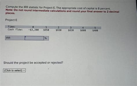 Solved Compute The Irr Statistic For Project E The