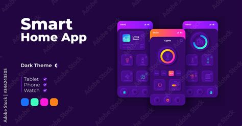 Smart Home Application Cartoon Smartphone Interface Vector Templates