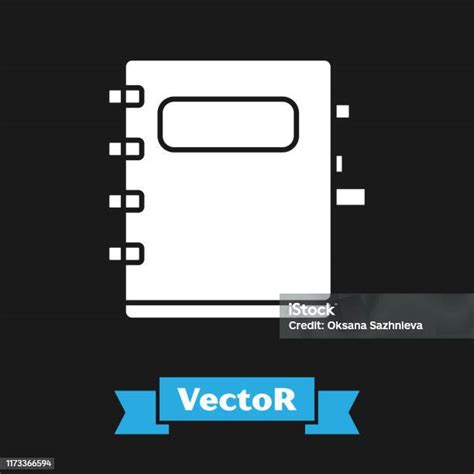 검은 색 배경에 격리 된 흰색 노트북 아이콘입니다 나선형 메모장 아이콘입니다 학교 노트북 쓰기 패드 학교 일기 벡터 일러스트레이션 개념에 대한 스톡 벡터 아트 및 기타