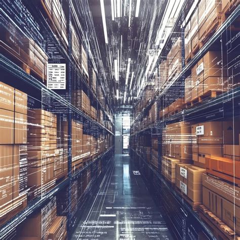 Organized Warehouse Shelves With Stacked Boxes And Crates For Efficient Logistics And