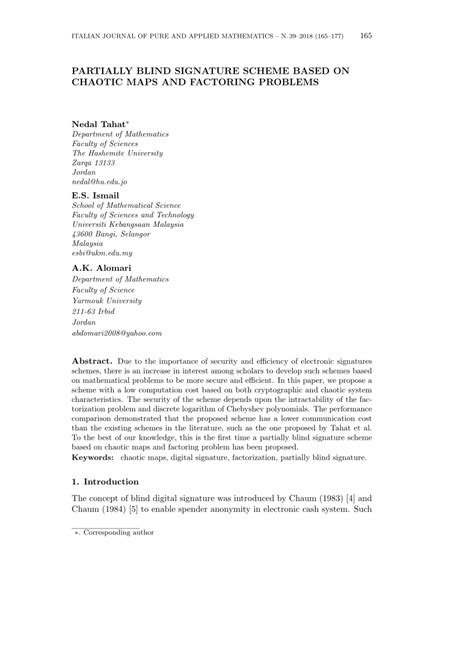 Pdf Partially Blind Signature Scheme Based On Chaotic Maps And