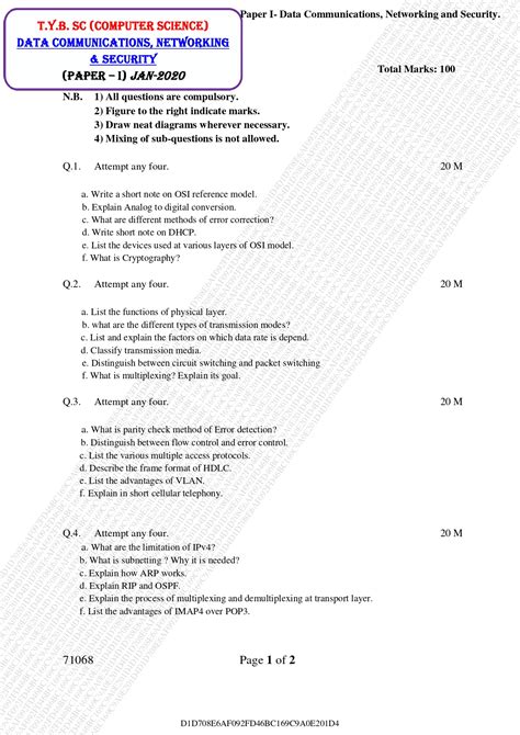 University Of Mumbai T Y B Sc Computer Science Paper I Data Commucation Networking And