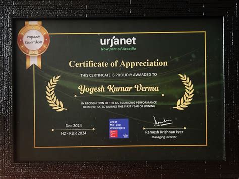 Yogesh Kumar Verma On Linkedin Awardrecognition Professionalgrowth Firstyearachievement