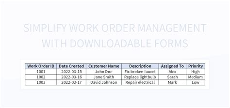 Simplify Work Order Management With Downloadable Forms Excel Template
