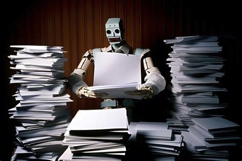 premium ai image android robot for working with archive documents
