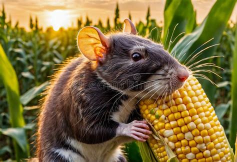 Rat On Cornfield Pests In Agriculture And Households Stock