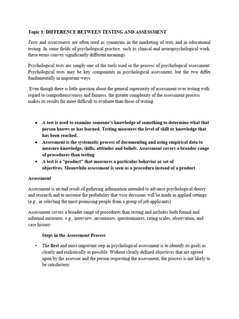 Difference Between Testing And Assessment Pdf Educational