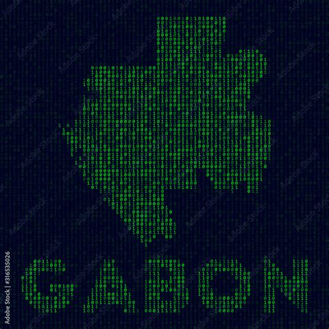 Digital Gabon Logo Country Symbol In Hacker Style Binary Code Map Of