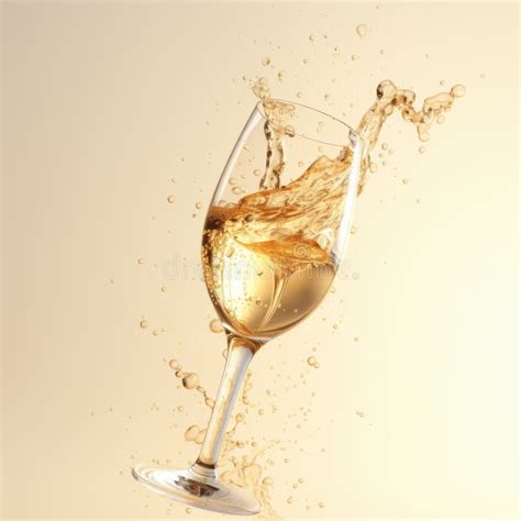 Realistic 3d Render Of White Wine Glass With Splashes Stock