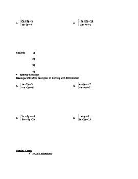 Systems Of Equations Note Guide Graphing Substitution Elimination
