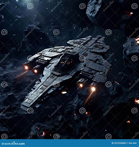 A Space Cruiser Navigating Through A Dense Asteroid Field Its S Stock