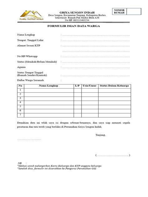 Formulir Isian Data Warga Pdf