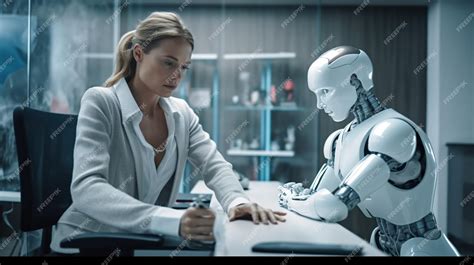 Human And Robot Collaboration Premium Ai Generated Image