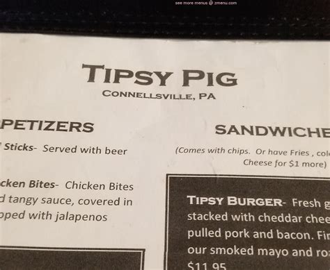Menu At Tipsy Pig Pub And Bar Connellsville