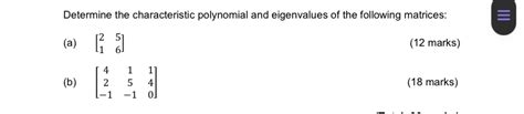 Solved Determine The Characteristic Polynomial And Chegg