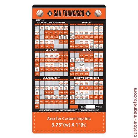 San Francisco Giants Baseball Team Schedule Magnets 4 San Francisco