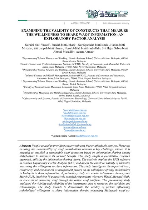 (PDF) EXAMINING THE VALIDITY OF CONSTRUCTS THAT MEASURE THE WILLINGNESS TO SHARE WAQF ...