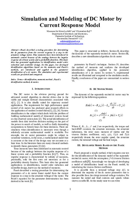 Doc Simulation And Modeling Of Dc Motor By Current Response Model