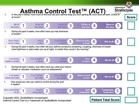 Asthma Control Test Questionnaire Printable