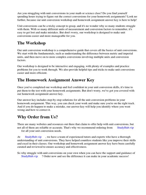 Unit Conversion Workshop And Homework Assignment Answer Key Download
