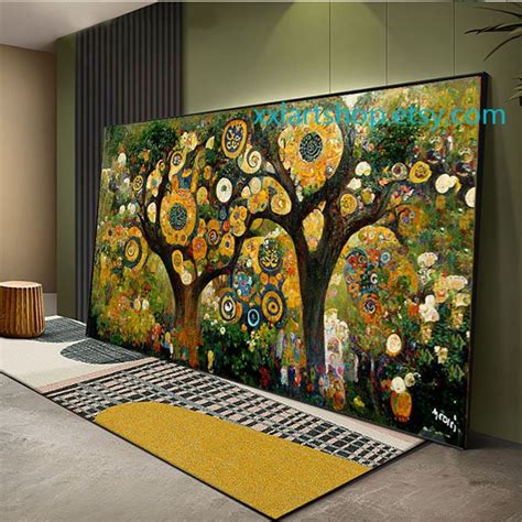 Tree Of Life Klimt Style Wall Art Canvas Wall Art Landscape Modern Picture Living Room Office