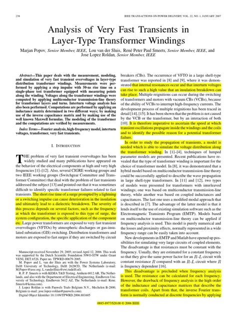 Analysis Of Very Fast Transients In Layer Type Transformer Windings