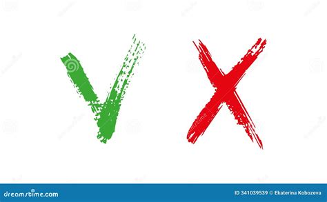 Green Check Mark And Red Cross Made With Grunge Brush Brush Strokes Forming Check Mark And