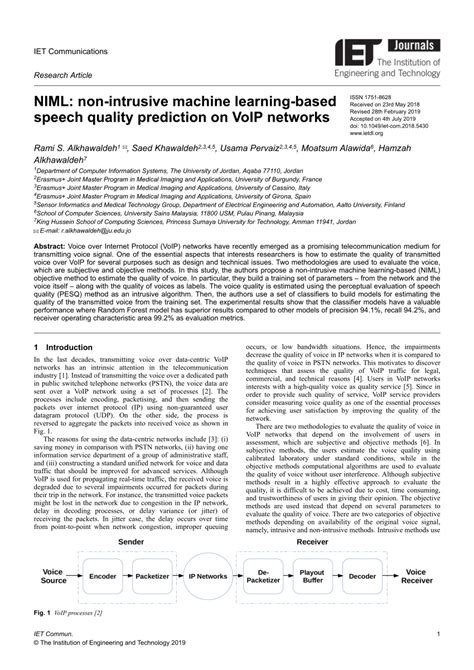Pdf Niml Non Intrusive Machine Learning Based Speech Quality Prediction On Voip Networks