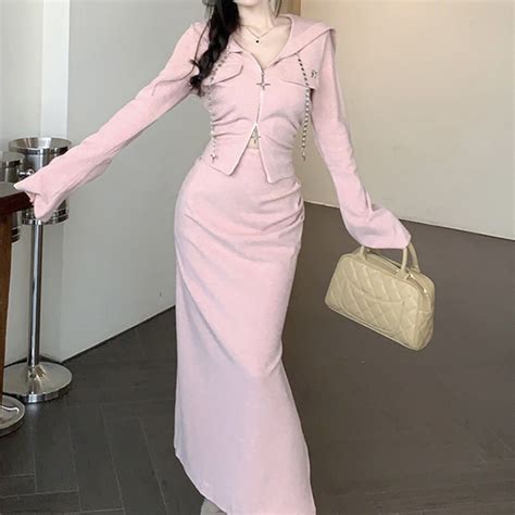 코디세트와이드 케이프 카라 슬림핏 더블집업 자켓하이웨스트 사이드 슬릿 롱스커트 세트 Oc123733
