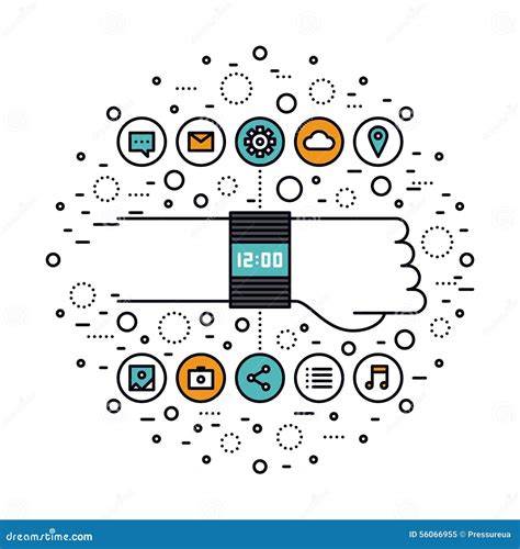 Smartwatch Features Line Style Illustration Stock Vector Illustration Of Display Message