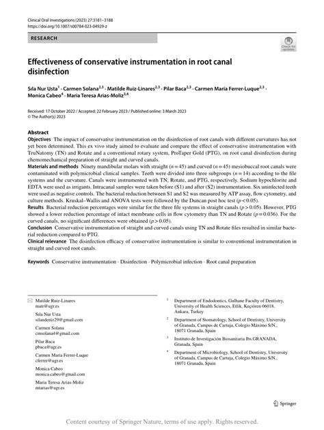 Pdf Effectiveness Of Conservative Instrumentation In Root Canal Disinfection