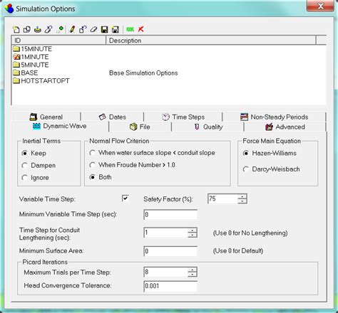 dynamic wave routing options in infoswmm and infoswmm sa for the epa