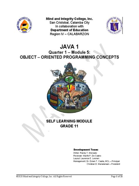 Java 1 Quarter 1 Module 5 Object Oriented Programming Concepts Pdf Inheritance Object