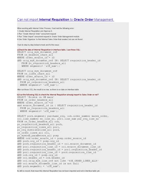 can not import internal requisition to oracle order management pdf