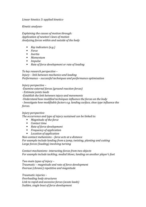 Linear Kinetics Lead Lecture Linear Kinetics Applied Kinetics Kinetic Analyses