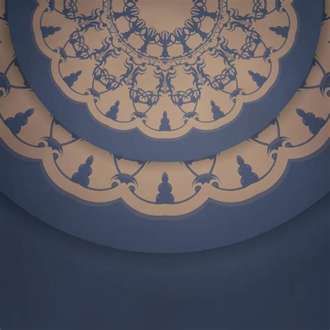 Greeting Card In Blue With Vintage Brown Pattern For Your Congratulations Premium Vector