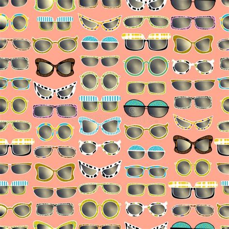 Seamless Pattern Collection Of Colorful Sunglasses Isolated Simple