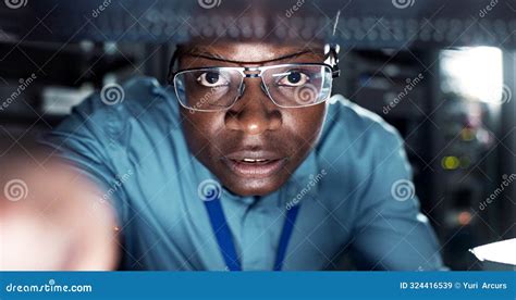 Technology Serious And Portrait Of Man With Cybersecurity To Prevent Hacking Scam Or Phishing