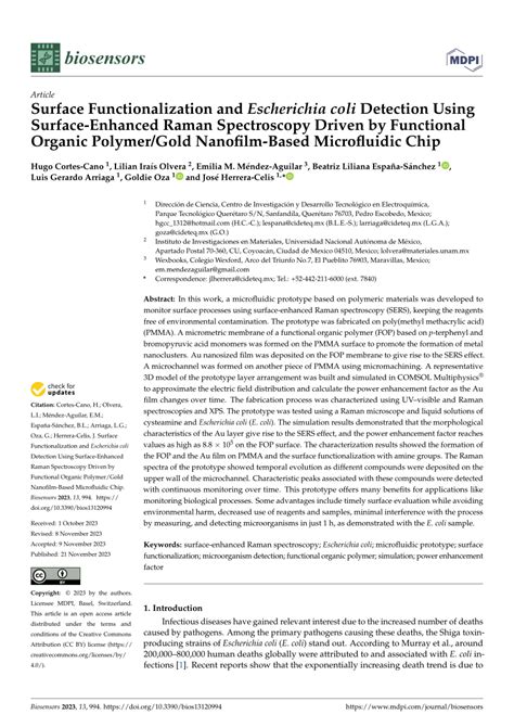 Pdf Surface Functionalization And Escherichia Coli Detection Using Surface Enhanced Raman