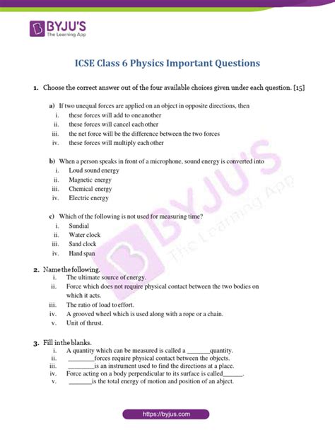 Icse Class 6 Physics Important Questions Pdf Force Friction
